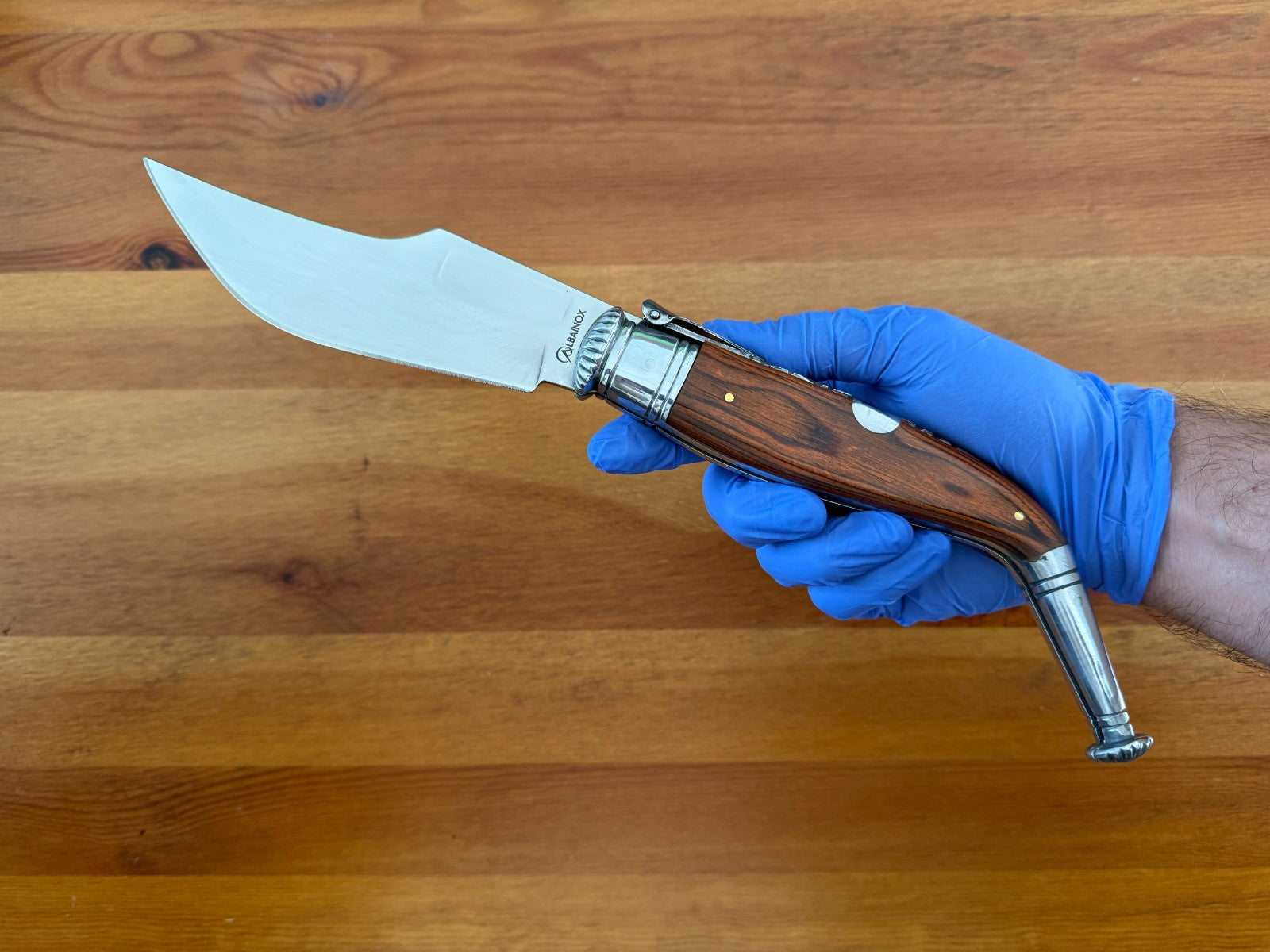 5.7” Spanish Navaja Jerezana Folding Knife Red Stamina Wood Scales Wit ...